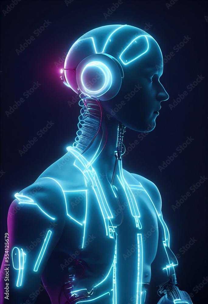 Portrait of a sci-fi cyberpunk man. High-tech futuristic man from the ...