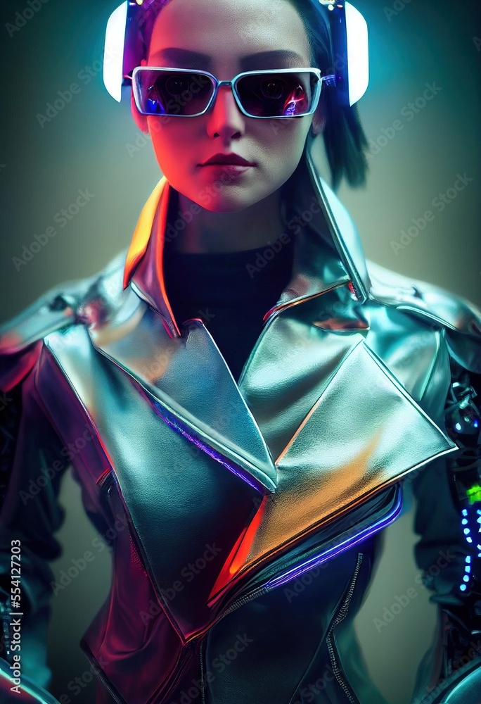 Portrait of a sci-fi cyberpunk girl. High-tech futuristic woman from ...