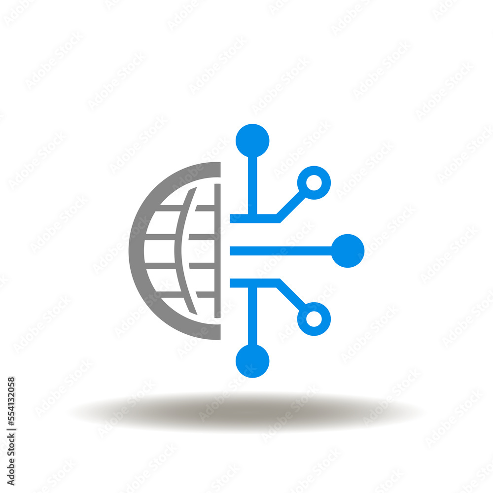 Vector illustration of earth planet with circuits. Icon of global ...