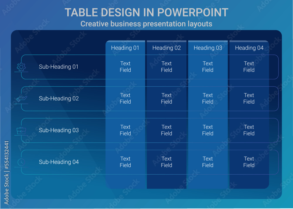 Creative Powerpoint Table Layout Presentation Table Format Ppt Design Deck Table Ideas Stock