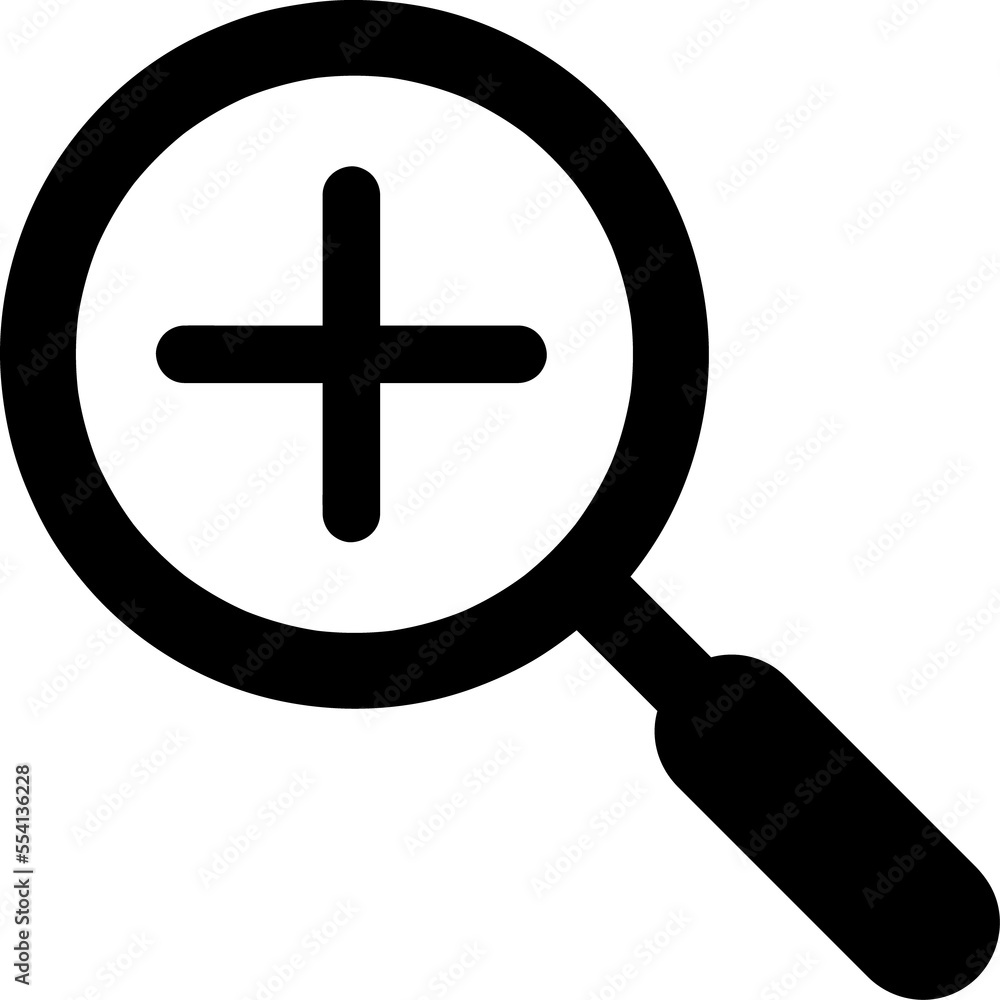 zoom symbol, magnifying glass icon with plus sign, black icon, simple ...