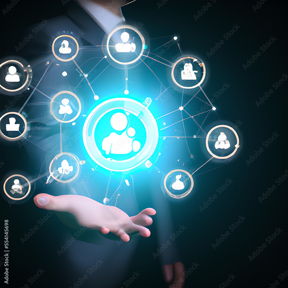 CRM. Customer network relationship management concept, Businessman hold ...