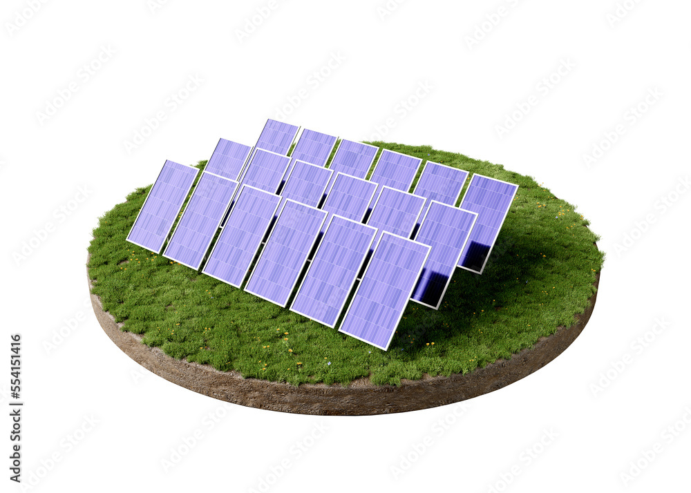 concept of solar panel energy and 3d land floor ground isolated on ...