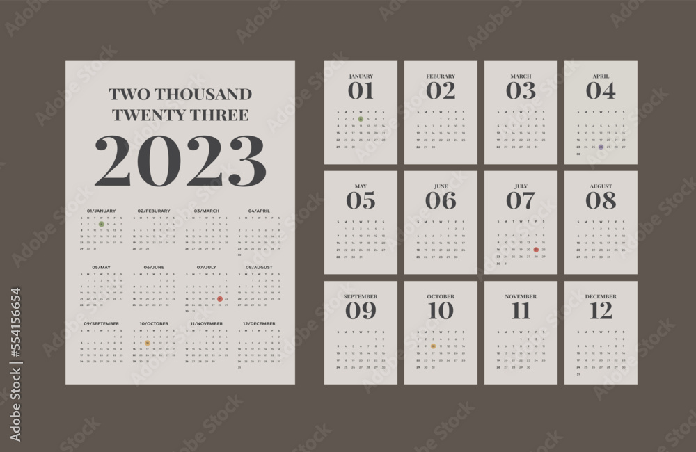 2023 monthly calendar retro vintage design Stock Vector | Adobe Stock