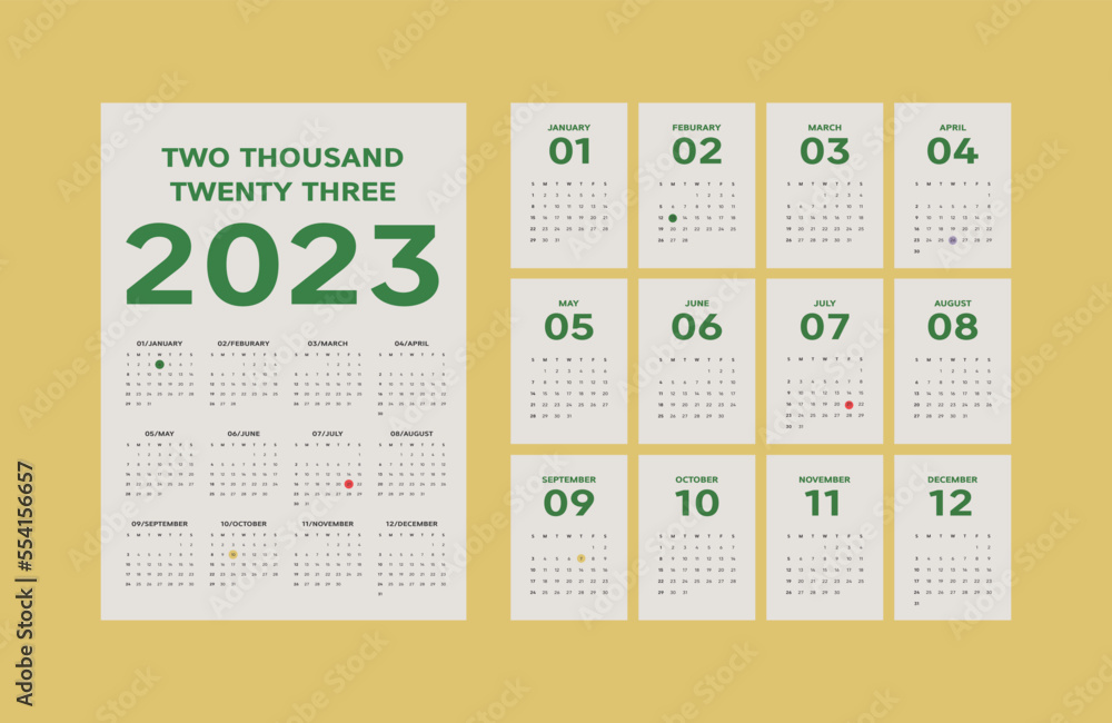 2023 monthly calendar retro modern design Stock Vector | Adobe Stock