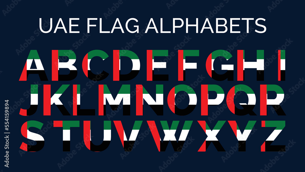 UAE United Arab Emirates Flag Alphabets Letters A to Z Creative Design ...