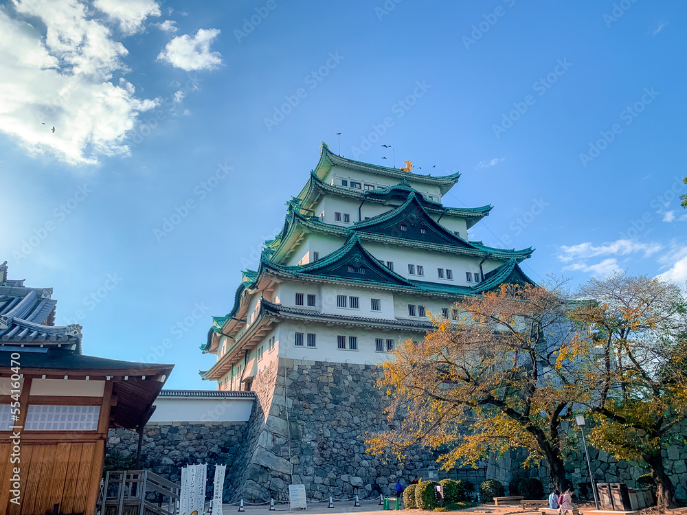 [Film grain] Nagoya, Japan: October 2022 Nagoya castle with a clear sky ...