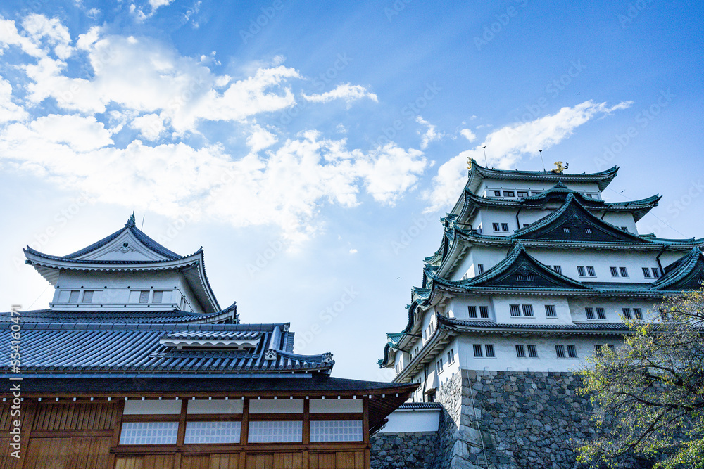 [Film grain] Nagoya, Japan: October 2022 Nagoya castle with a clear sky ...