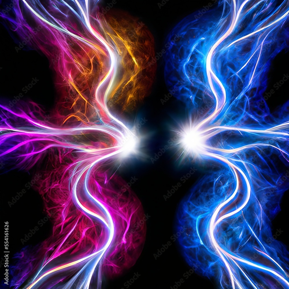 Abstract concept illustration of two streams of energy waves, masculine ...