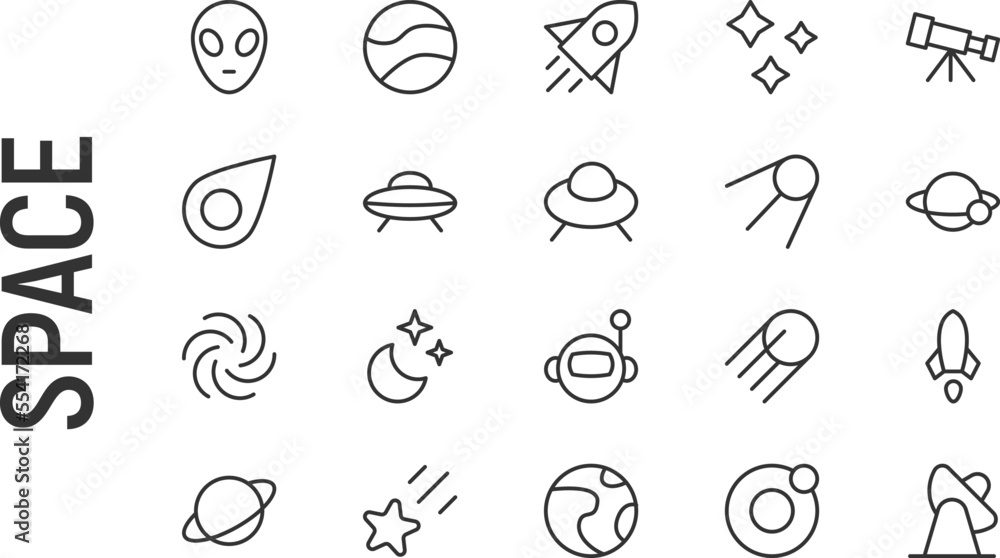 Vector set of space thin line icons. Stock Vector | Adobe Stock