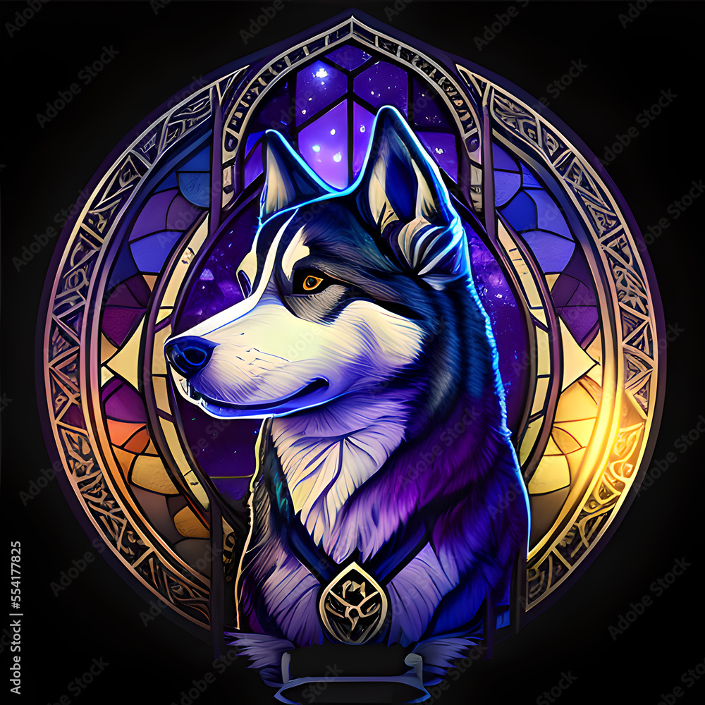 AI-generated illustration of a Husky dog in a stained glass/mosaic ...