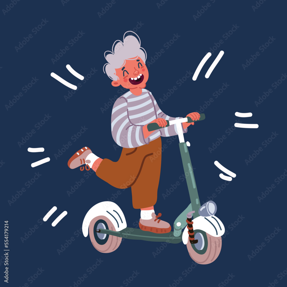 Cartoon vector illustration of little boy riding two-wheeled scooter ...