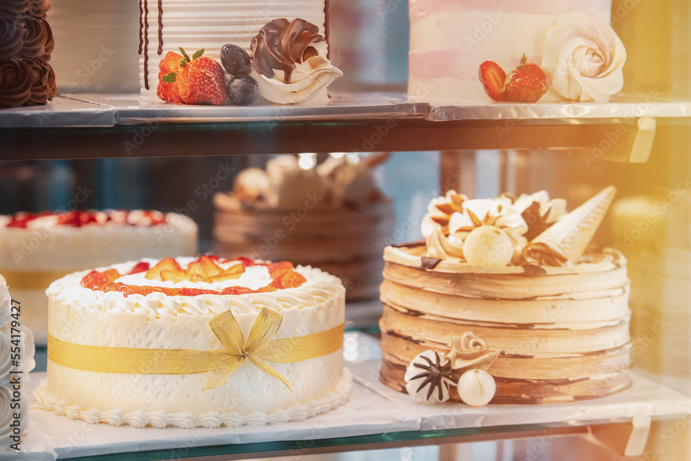 yummy assortment baked pastry in bakery. Various Different Types Of ...