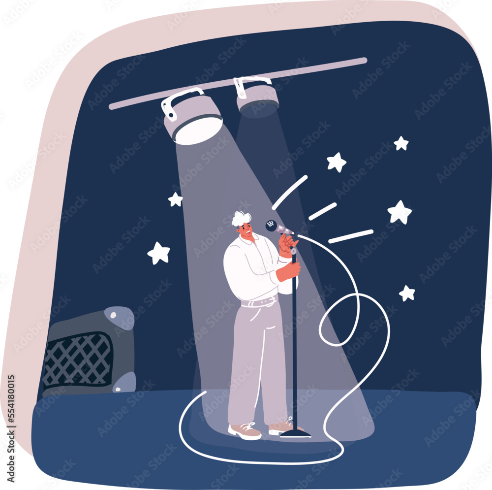 Cartoon vector illustration of Stand up comedian performance. Comedy ...