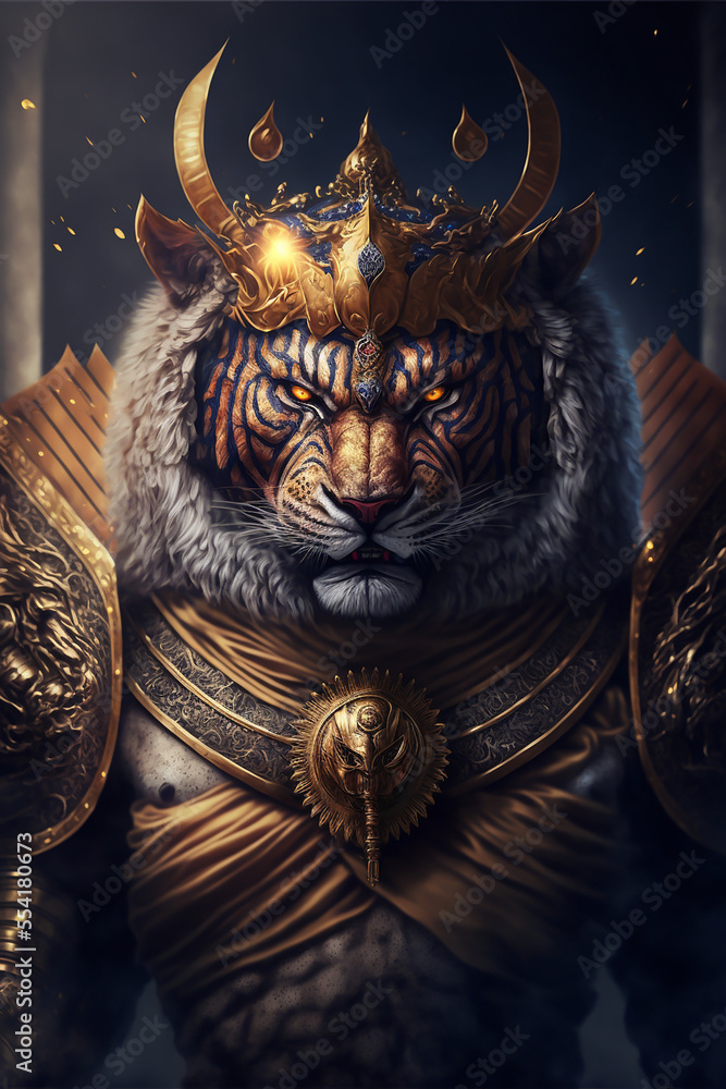 Powerful Warrior Tiger God in Royal customs Stock Illustration | Adobe ...