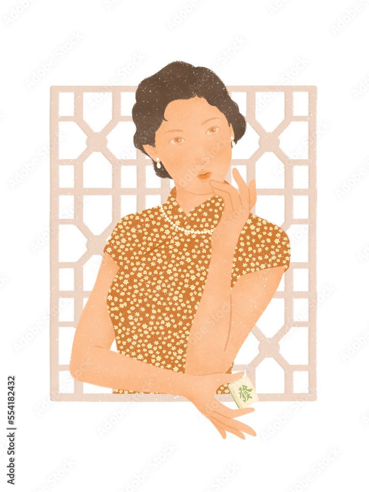 Photo & Art Print elegant Asian woman in traditional qipao costume ...
