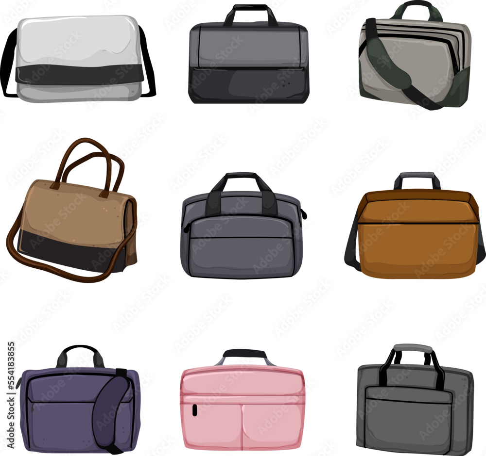 laptop bag set cartoon. business computer, travel fashion, briefcase ...