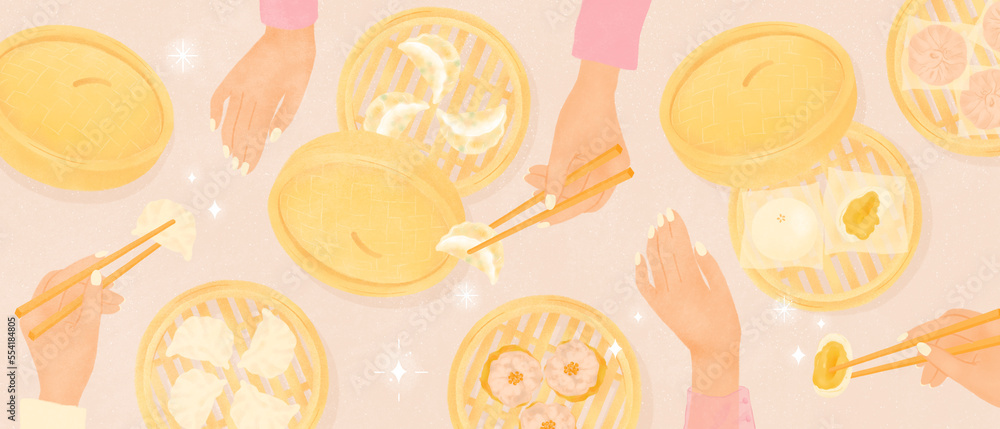 dim sum sharing with family and friends Stock Illustration | Adobe Stock