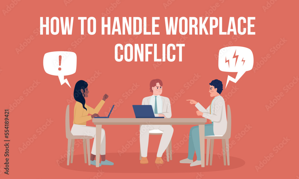 How to handle workplace conflict flat vector banner template. Crisis ...