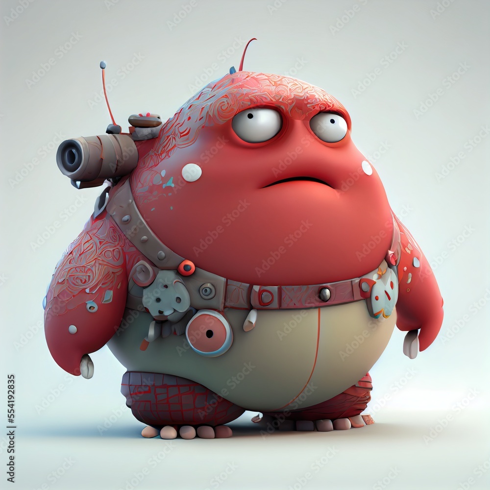 a red creature with a big nose and a big nose with a gun in it's mouth ...