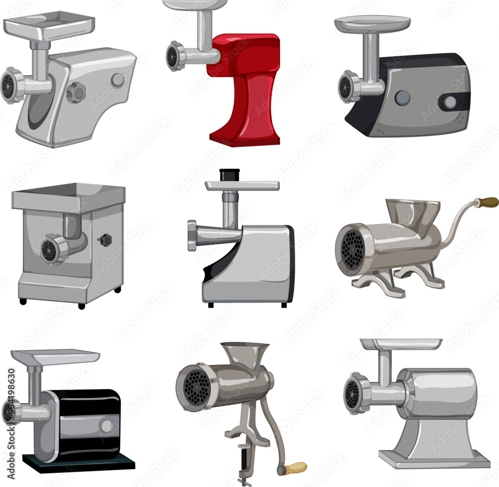 meat grinder set cartoon. food kitchen, mincer electric, machine ...