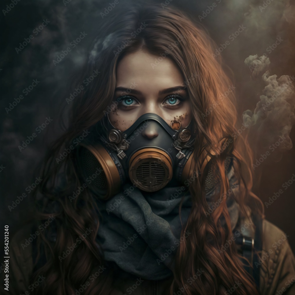 ภาพประกอบสต็อก Beautiful Woman In Gas Mask Attractive 3d Render Model Of Cyberpunk Future Model