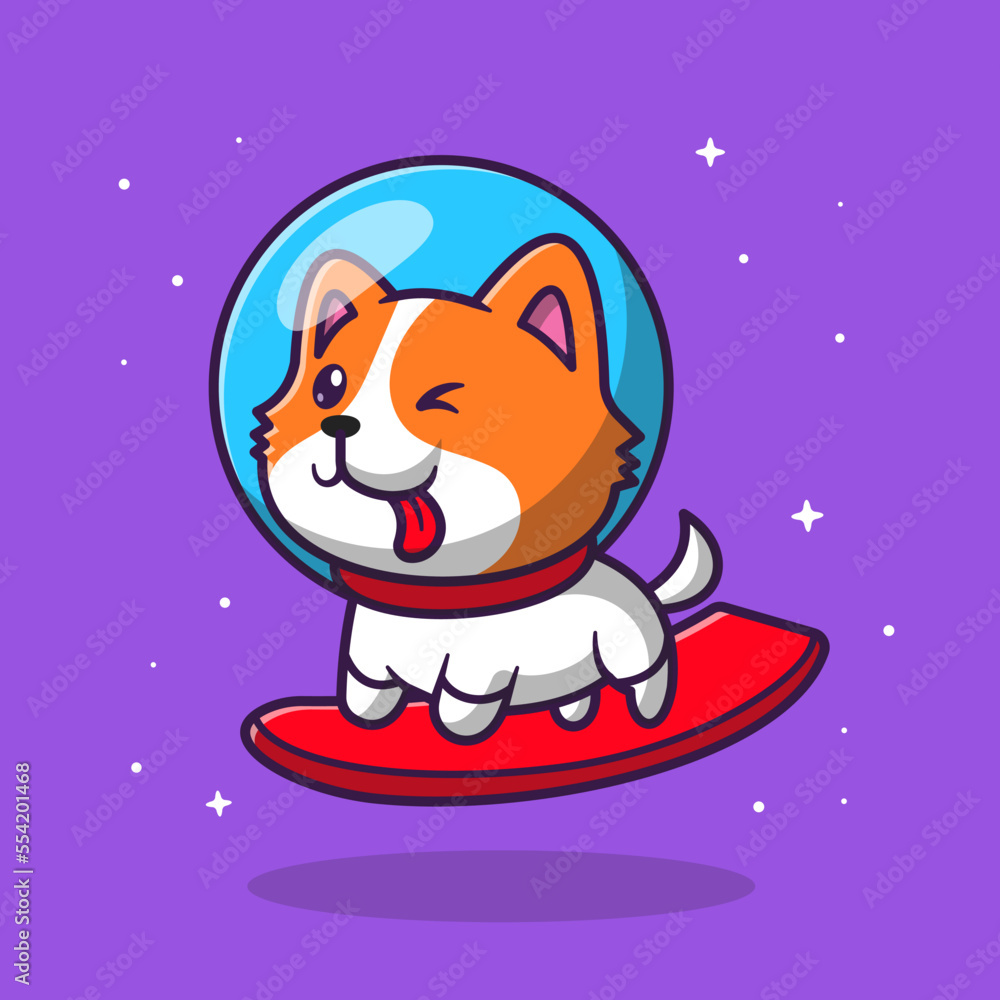 Cute astronaut Dog Surfing in Space Cartoon Vector Icon Illustration ...