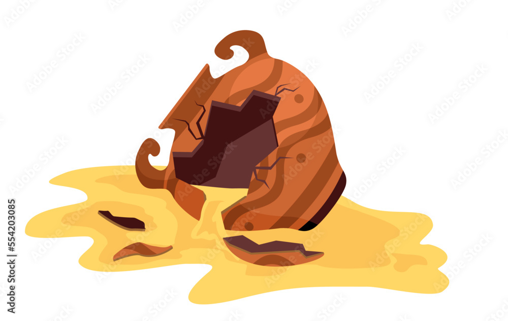Broken Ancient Vase. Old Greek jar vector. Cartoon clay pottery pot ...