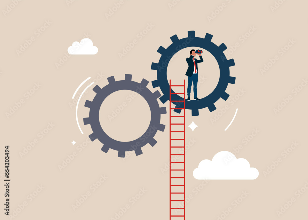 Successful vision concept with icon of businessman and binoculars ...