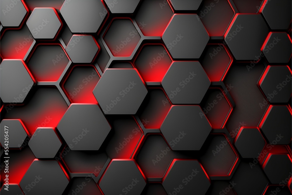 Abstract dark hexagon pattern on red neon background technology style ... Abstract dark hexagon pattern on red neon background technology style ...