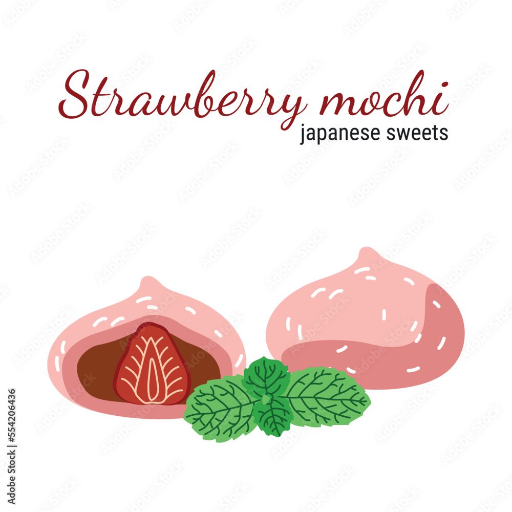Strawberry mochi Japanese dessert on a white background. Asian food ...