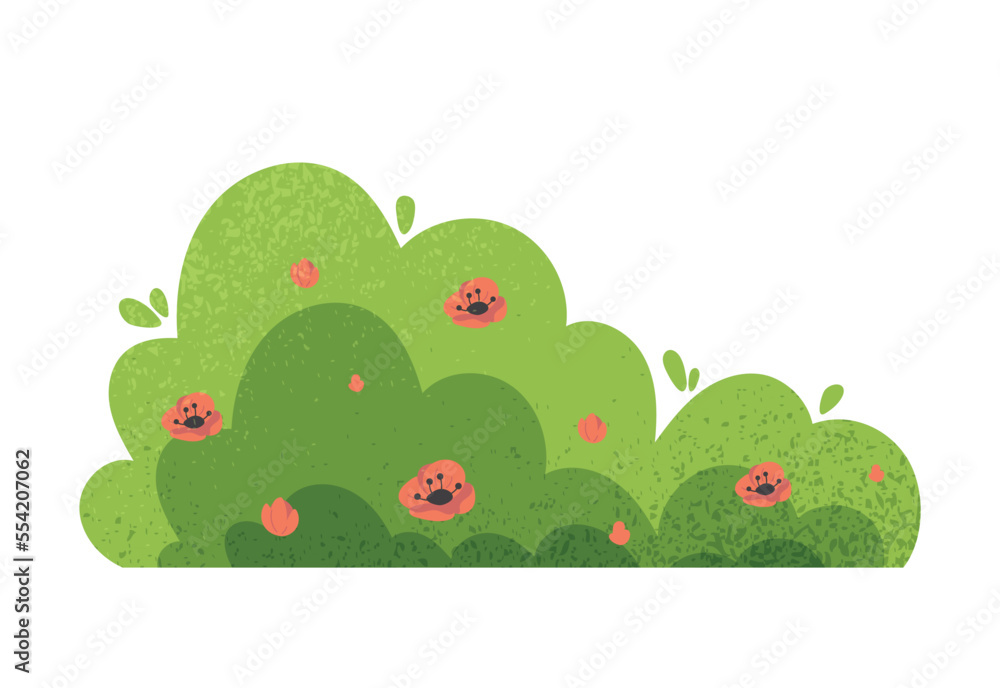 Different bushes icon. Leaves with red flowers, garden decoration ...