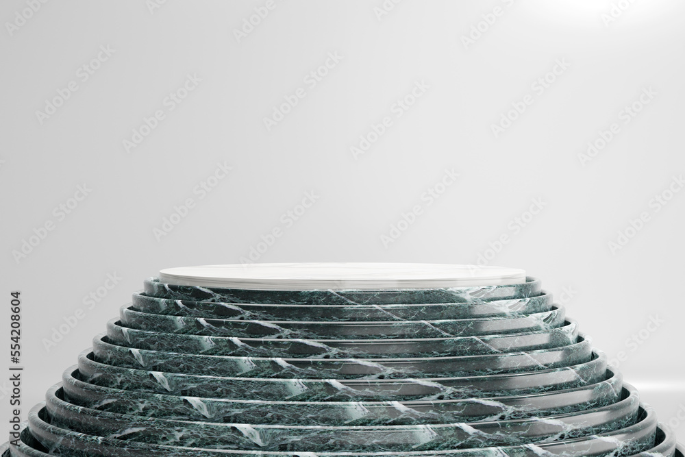 Bright white marble plateau in a dark green granite stacked bowl type ...