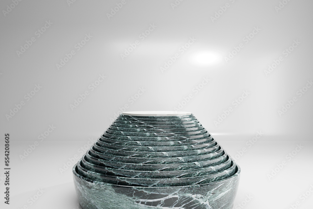Bright white marble plateau in a dark green granite stacked bowl type ...