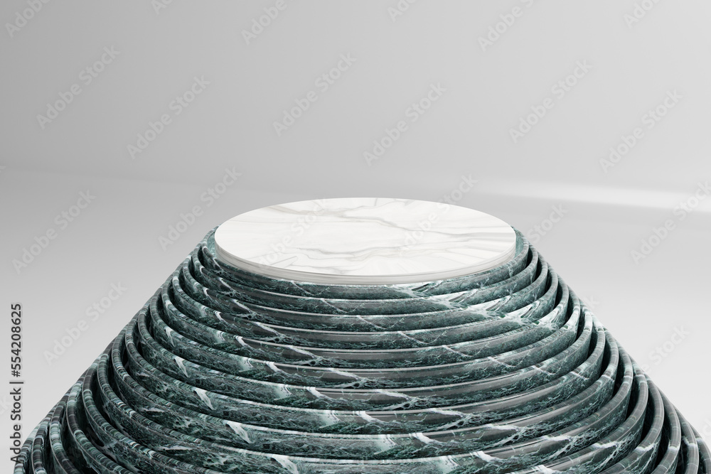 Bright white marble plateau in a dark green granite stacked bowl type ...