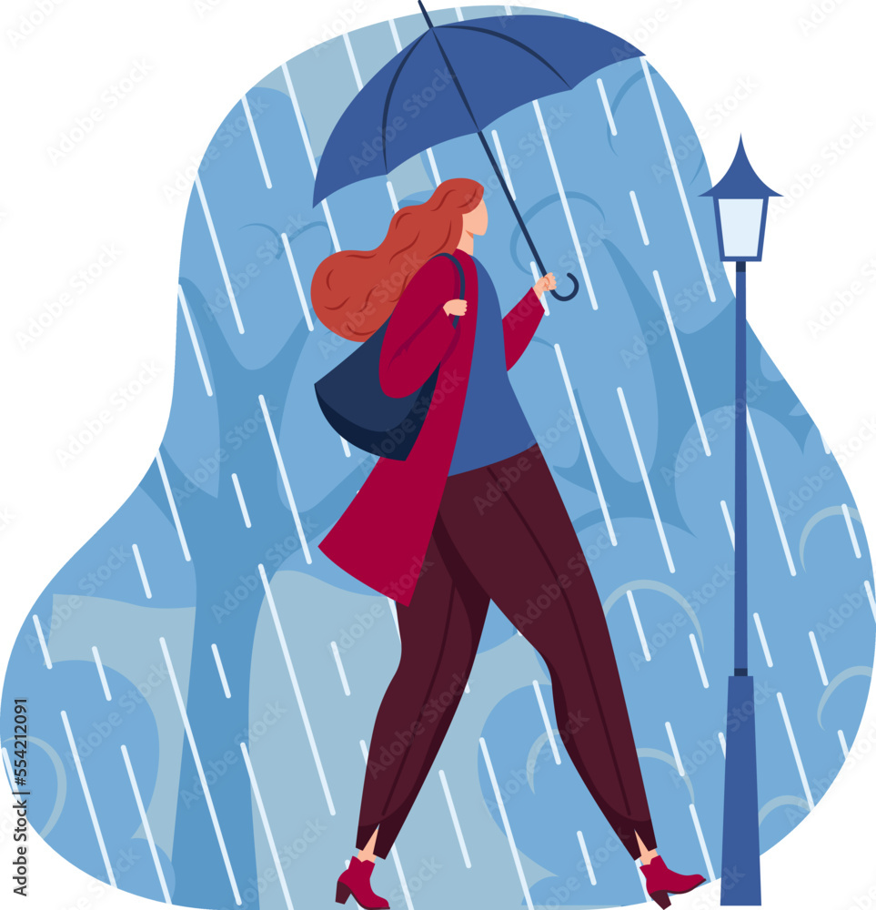 Rain girl coming, umbrella concept, autumn weather, rainy season, water ...