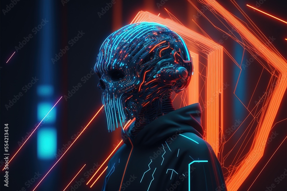 Portrait of a cyberpunk character Cyber girl in futuristic suit with ...