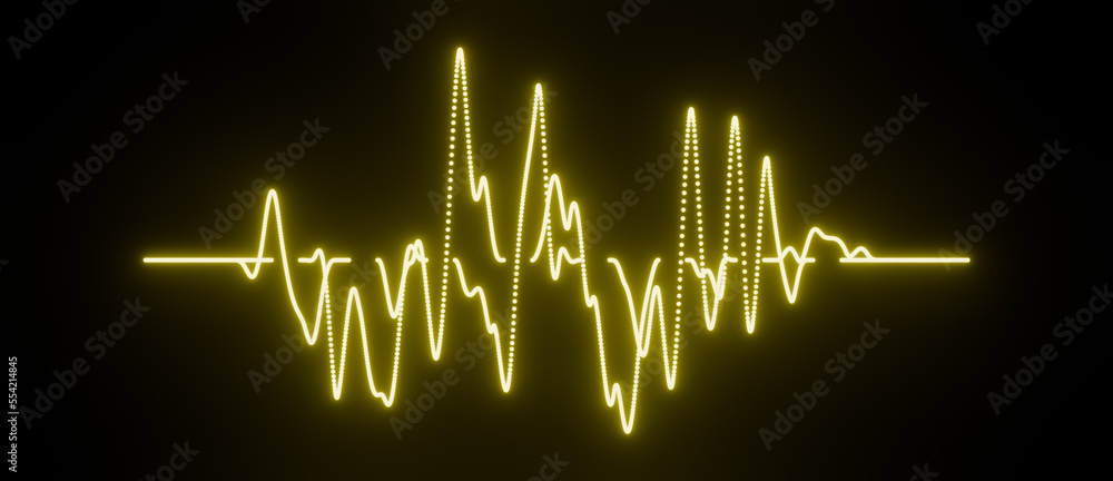 Yellow neon 3D abstract wireframe sound waves, visualization of ...