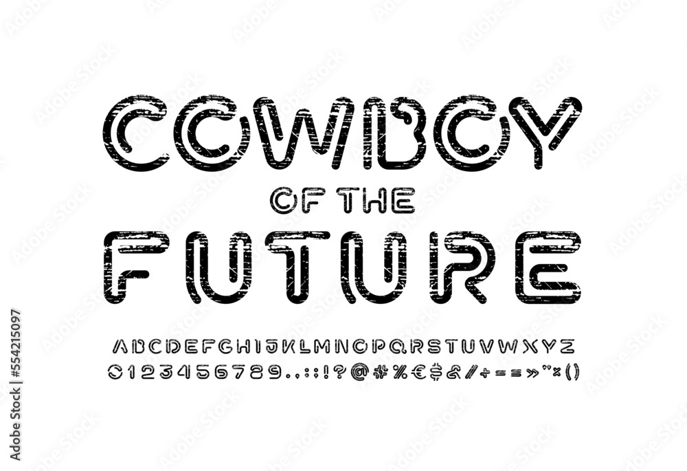 Font alphabet made in technology style with rough texture, letters and ...