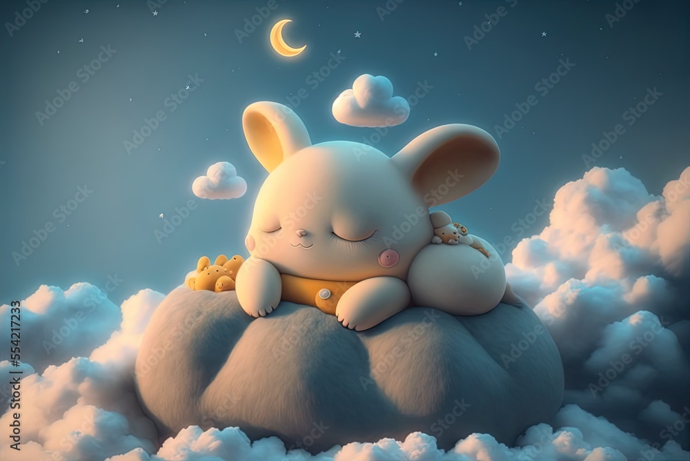 Cute critters take naps on the moon and clouds. Generative AI Stock ...