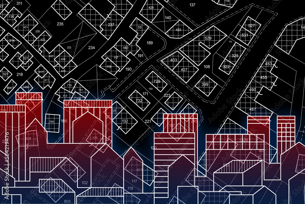 Real Estate concept with cityscape, residential building over an ...