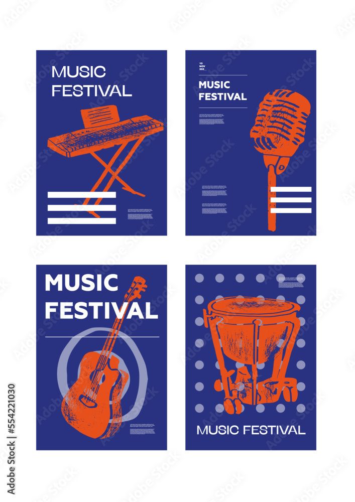 Guitar, drum, microphone, piano. Music festival poster. Musical ...