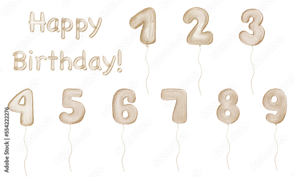 Happy Birthday. Set of gold isolated lettering and numbers. Gold yellow ...