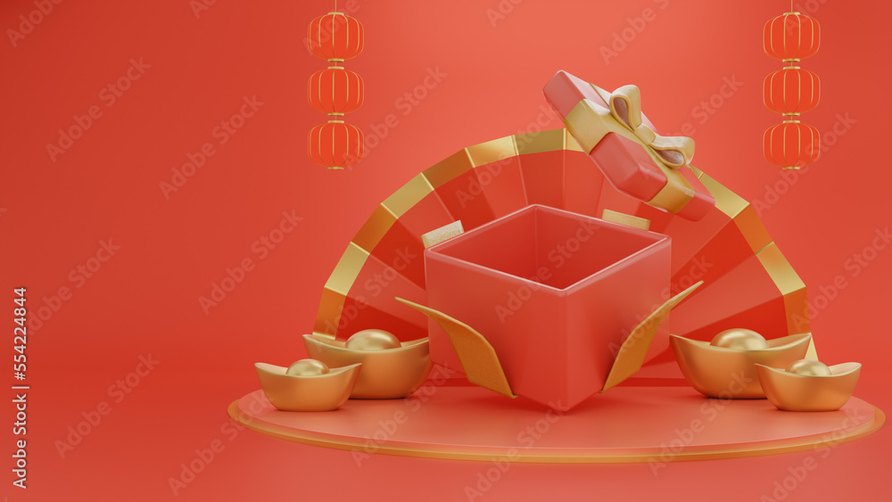 Chinese new year with 3d open gift boxes, Chinese decoration ...