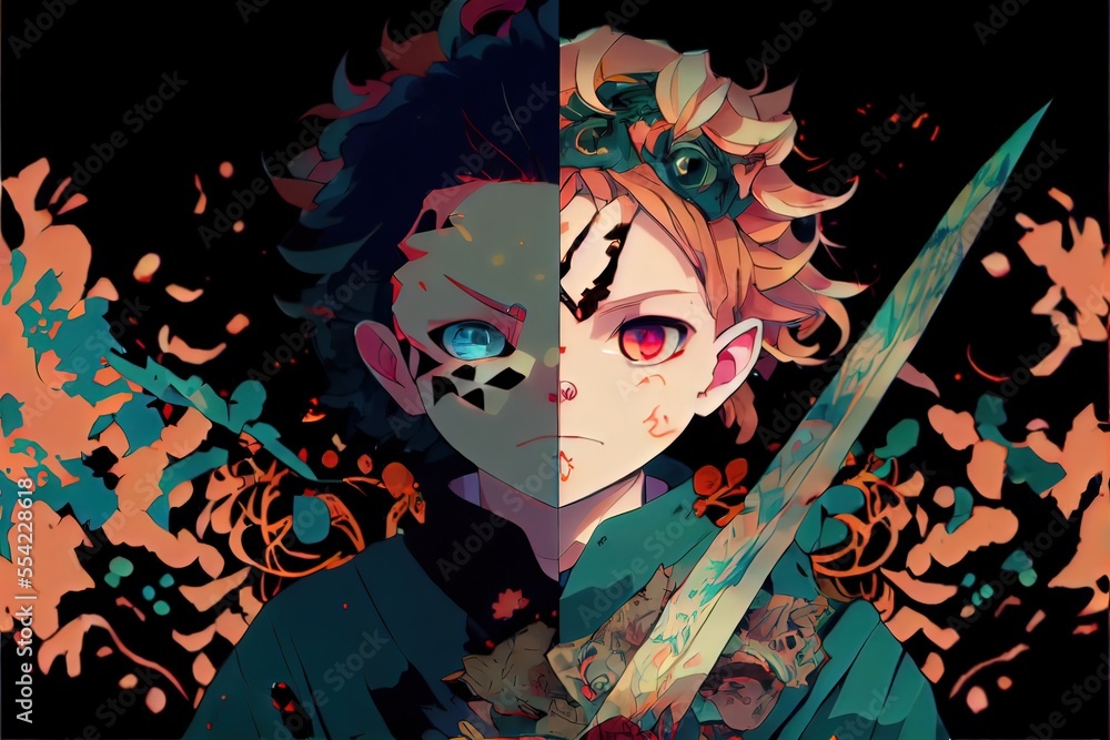 Anime, Demon Slayer Kimetsu no Yaiba.Generative AI Stock Illustration ...