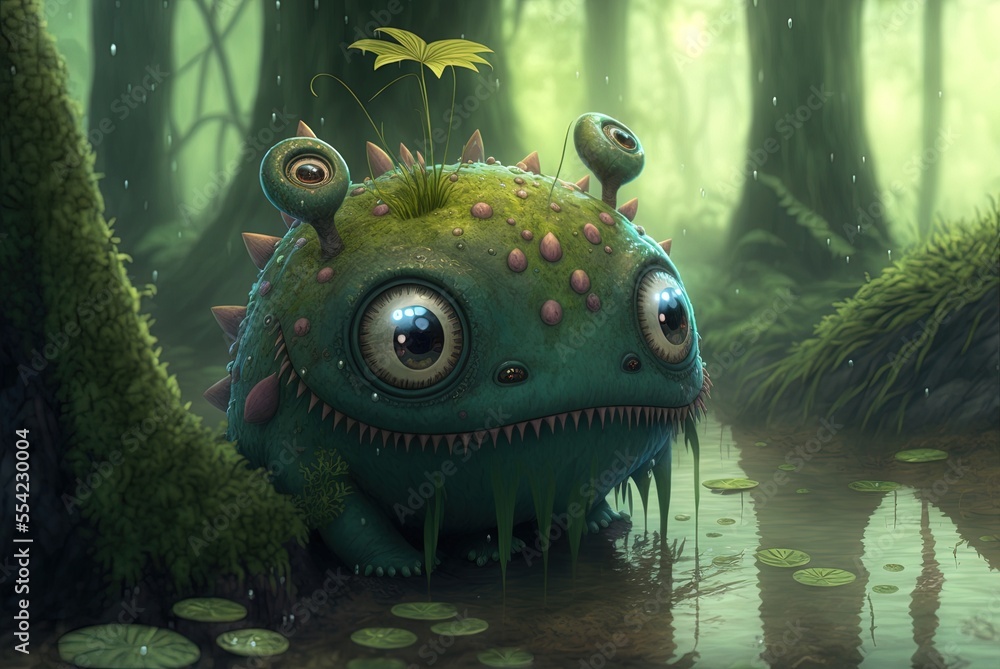 Ugly alien beast with teeth and one eye shown as a cute monster in a ...