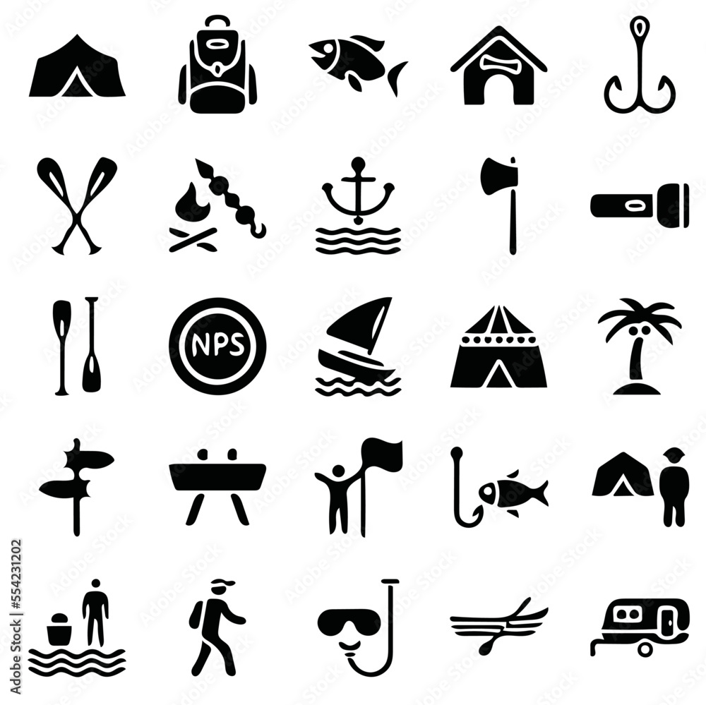 vector illustration, outing icon set, journey icon pack, camp icon set ...