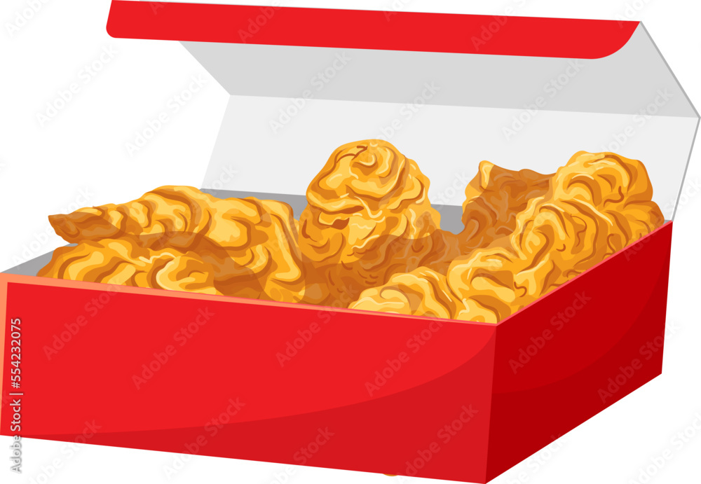 box fried chicken cartoon. food restaurant, fast hot lunch, snack meal ...