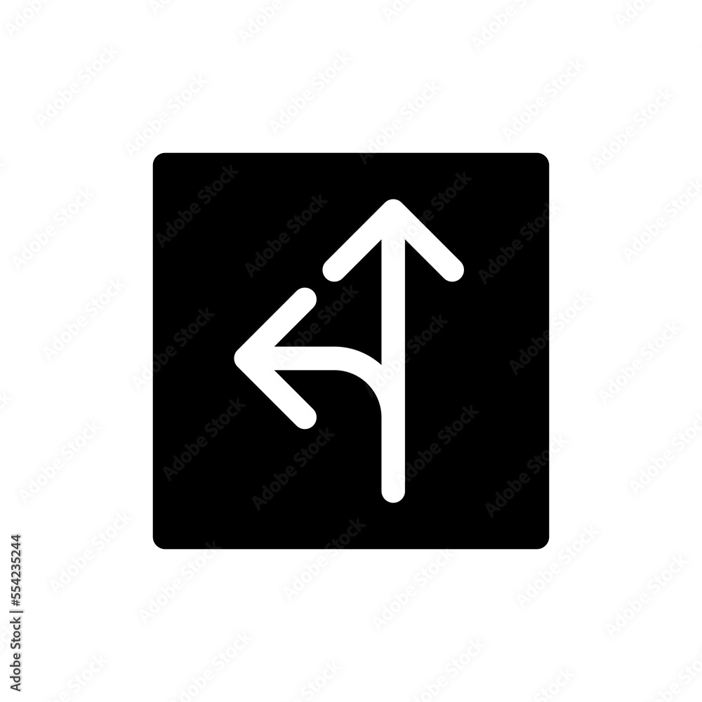 Straight and turn left traffic sign black glyph ui icon. Reach ...
