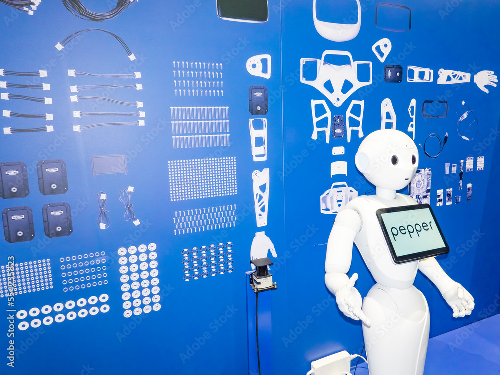 Pepper robot. Pepper is a humanoid robot by Aldebaran Robotics and ...